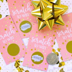 DISTINCTIVS Pink and Gold Scratch Off Party Game - Bridal Shower, Wedding, Birthday - 28 Cards