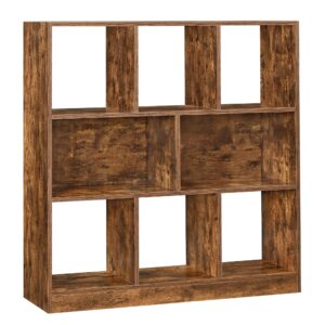 vasagle bookcase, bookshelf, freestanding storage unit, 8 open compartments, used horizontally, vertically, upside down, 11 x 35.4 x 39.4 inches, for living room, study, office, rustic brown ulbc55bx