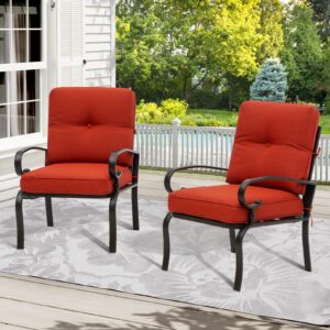 oakmont 2 piece outdoor furniture patio bistro chairs metal dining furniture set, all-weather garden seating chair (red)