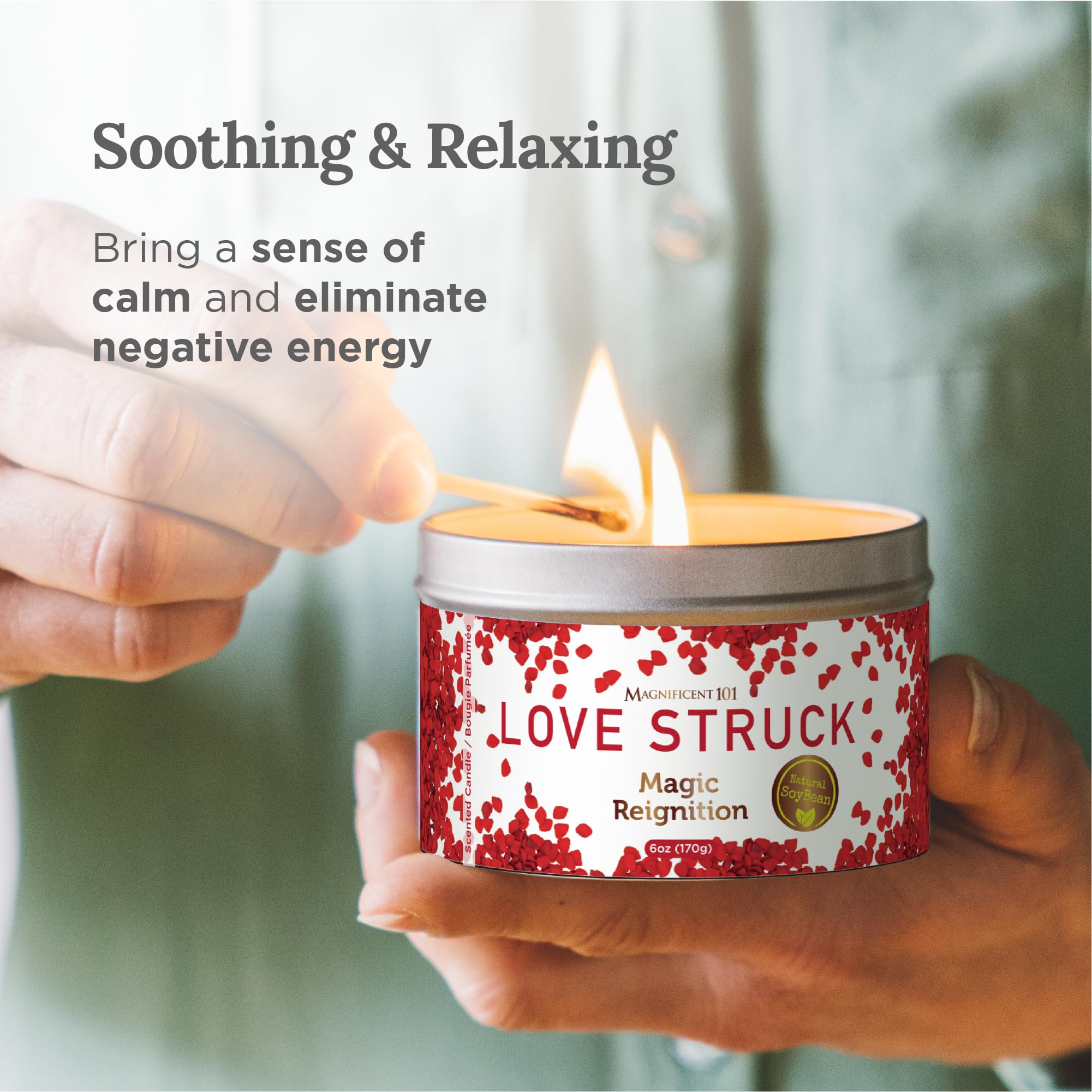 Magnificent 101 Love Struck Aromatherapy Candle – 6 Oz - 30 Hour Burn | Soy Wax Tin Candle for Love Reignition, Purification, Manifestation, & Chakra Healing