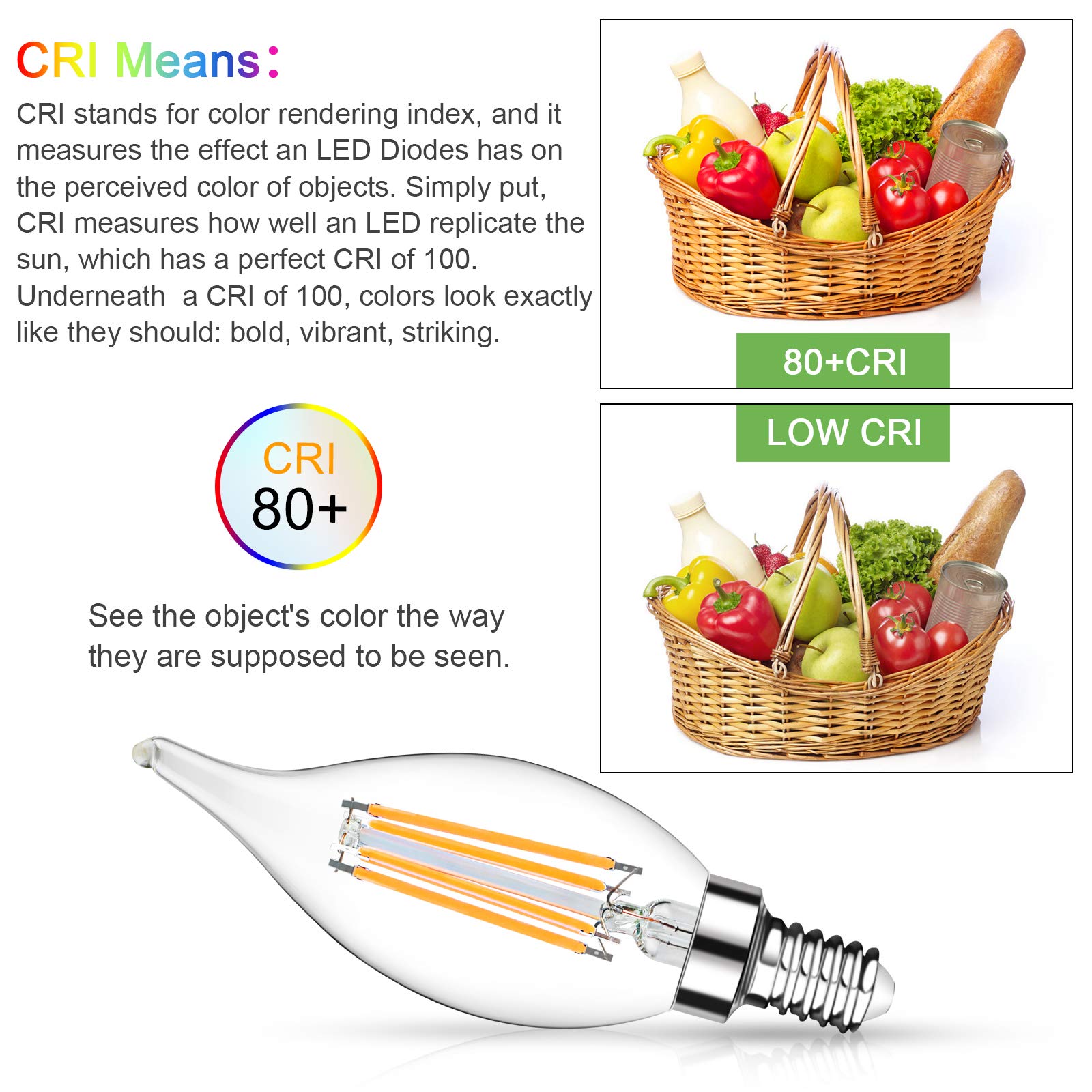 LANGREE E12 LED Candelabra Base Bulbs 5W Equivalent, 550lm, 2700K Soft White, CRI 80+, No Flickering, Long Lifespan, Dimmable, 10 Count