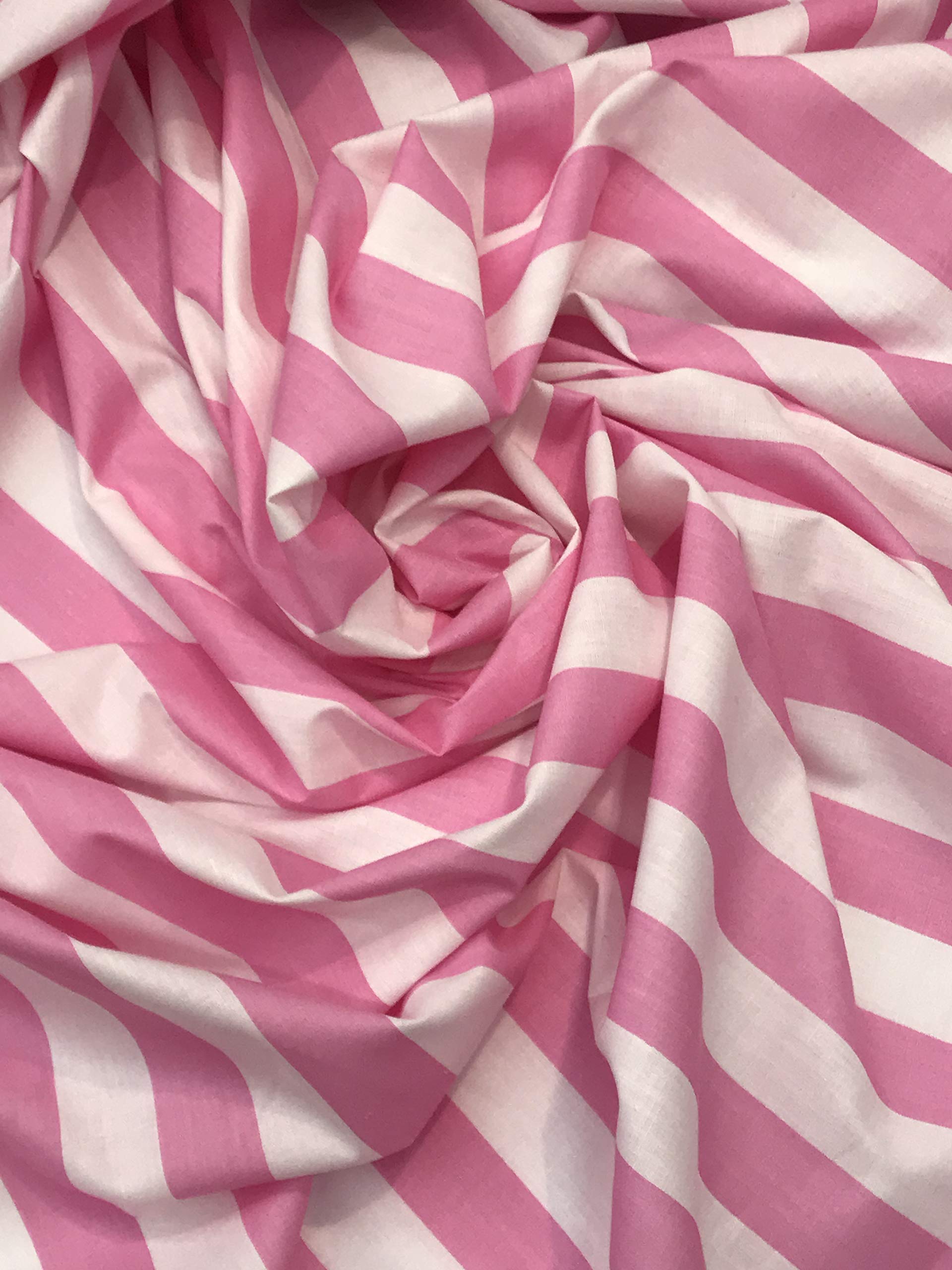 Sal Tex Fabrics, 1" Stripe Poly Cotton Fabric Print, Two Color Combination, Sells by The Yard, 60" Wide (Pink/White)