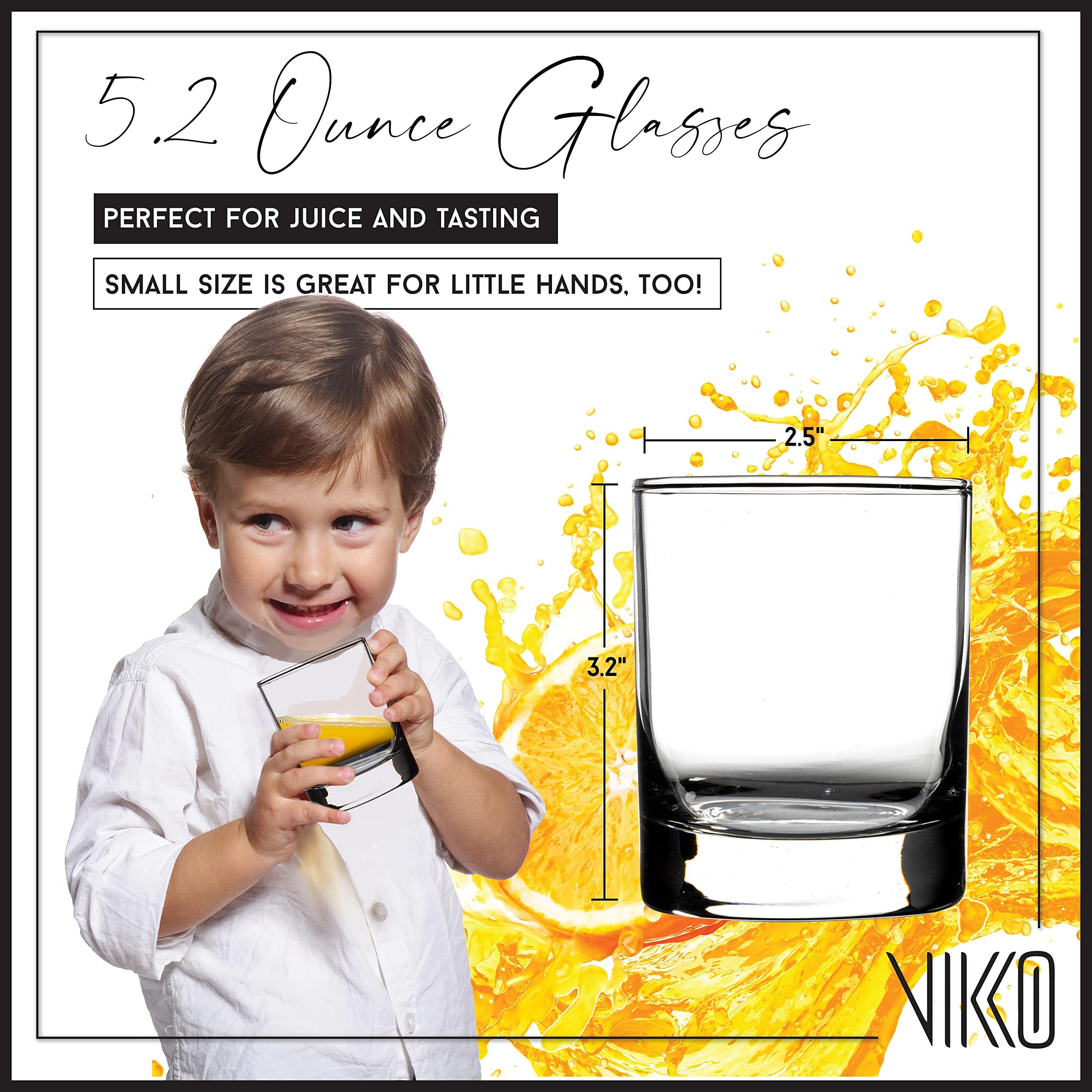 Vikko 5.2 Ounce Small Juice Glasses, Kids Small Drinking Glasses, Tasting Glasses, Small Glass Cups, Thick and Durable Juice Cups, Kids Glass Cups, Heavy Base Juice Glass, Small Glasses Set of 6