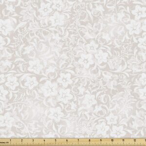 ambesonne ivory fabric by the yard, floral pattern spring season blossoms branches leaf beauty field ornamental design, decorative fabric for upholstery and home accents, 1 yard, beige white