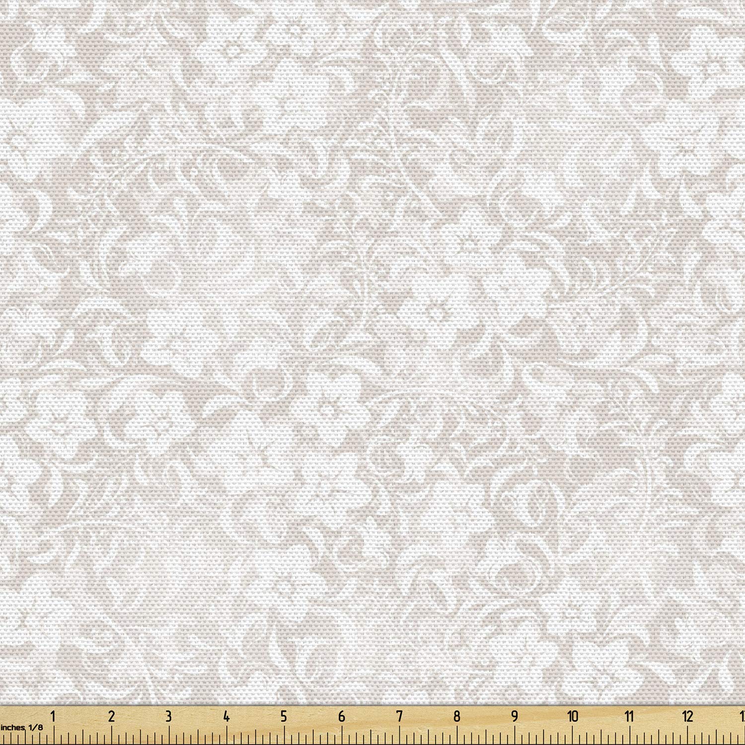 Ambesonne Ivory Fabric by The Yard, Floral Pattern Spring Season Blossoms Branches Leaf Beauty Field Ornamental Design, Decorative Fabric for Upholstery and Home Accents, 1 Yard, Beige White