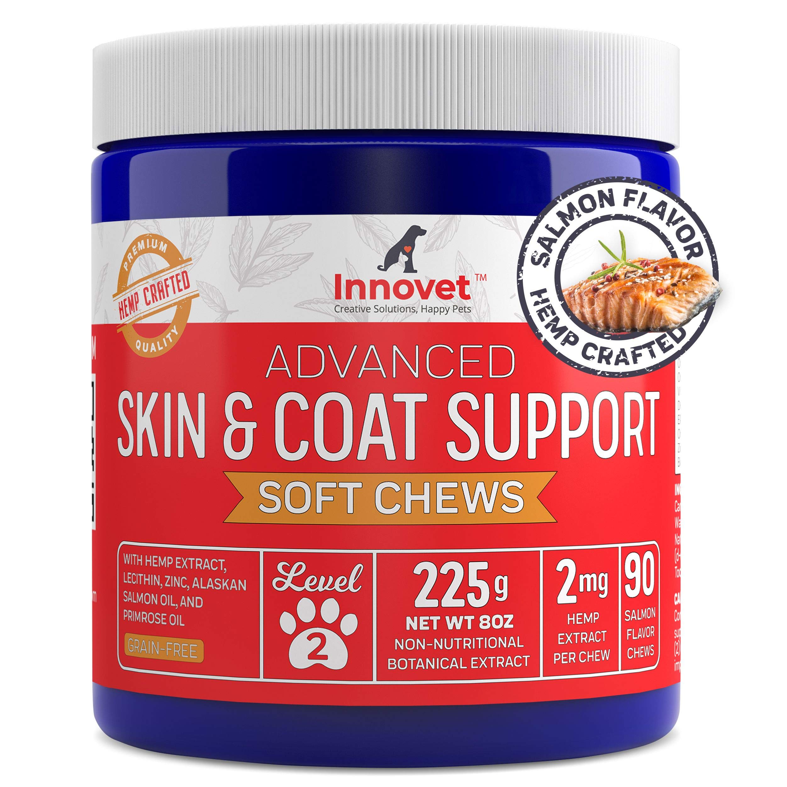 Innovet Pet Products Advanced Skin & Coat Support for Dogs-90 Soft Chews with Omega 3 6 9, EPA DHA Fatty Acids All Natural Supplements for Healthy Shiny & Itch Free Skin Boosts Immunity| Made in USA