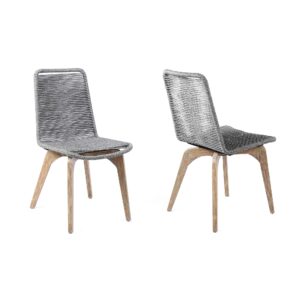 armen living island modern outdoor patio eucalyptus wood and rope dining chairs, set of 2, gray/teak