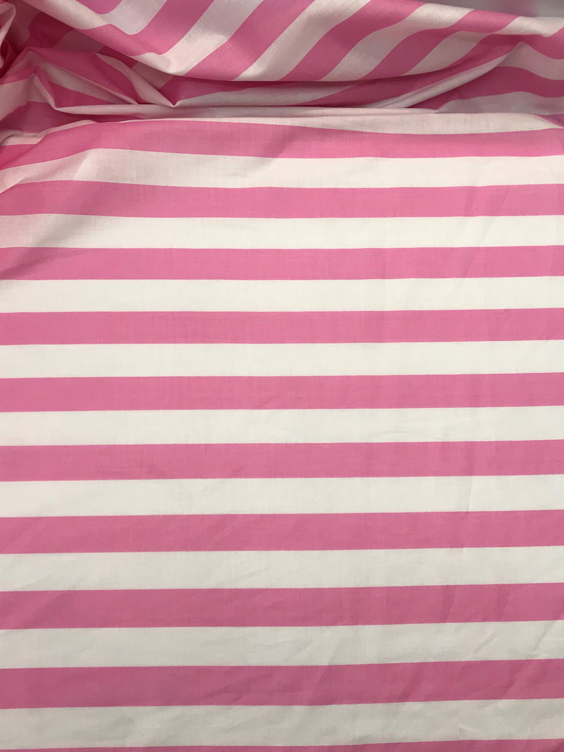 Sal Tex Fabrics, 1" Stripe Poly Cotton Fabric Print, Two Color Combination, Sells by The Yard, 60" Wide (Pink/White)