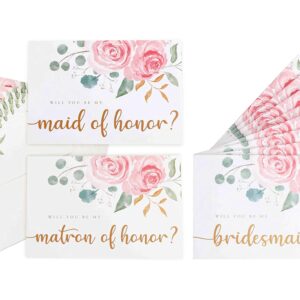 GSM Brands Bridesmaid Proposal Cards with Maid and Matron of Honor (10 Cards with Envelopes - 8x Bridesmaid and 1x Maid and Matron)