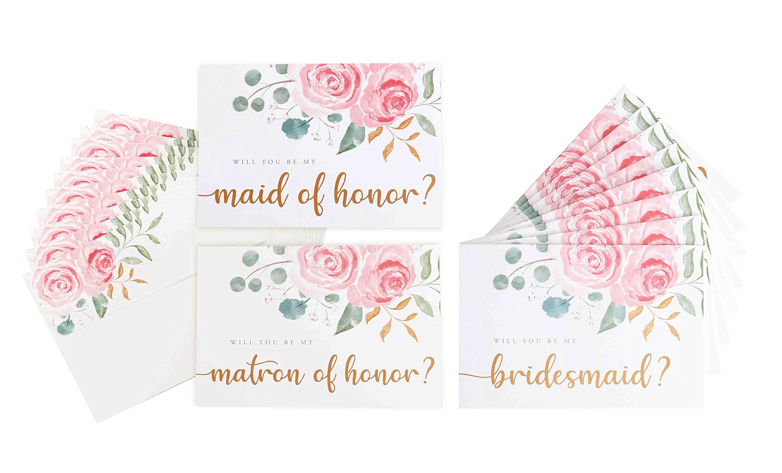 GSM Brands Bridesmaid Proposal Cards with Maid and Matron of Honor (10 Cards with Envelopes - 8x Bridesmaid and 1x Maid and Matron)