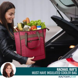 Rachael Ray Chillout Cooler Bag, Soft Sided Zippered Cooler Tote, Insulated and Leak Proof Grocery Bag, Portable Travel Cooler, Hot or Cold Carrier, Burgundy