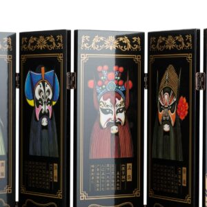 TJ Global Mini 9.5 INCH Tall 6-Panel Traditional Chinese Art for Home Decoration - Decorative Lacquerware, Home Decor, Lacquer, Oriental, Mini Divider (Opera Masks)