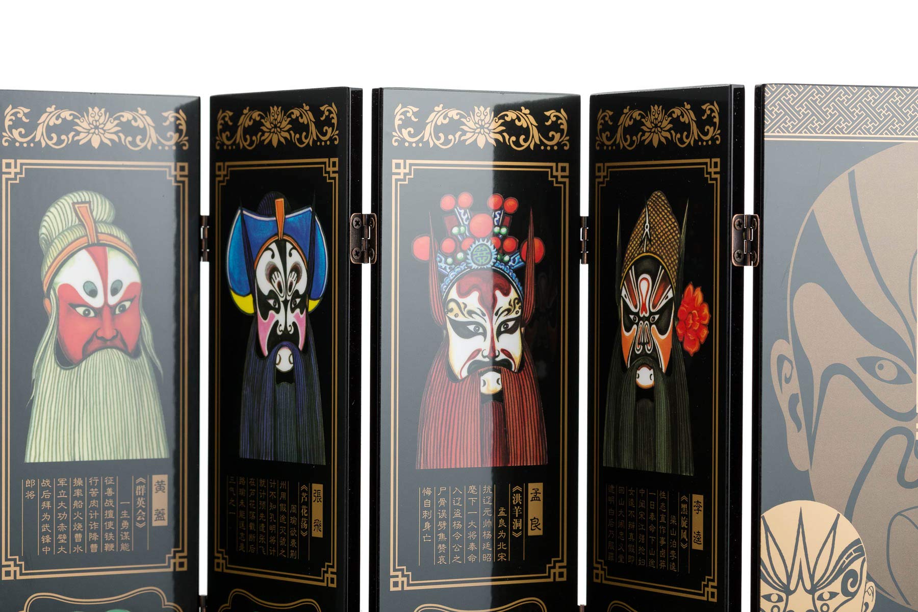 TJ Global Mini 9.5 INCH Tall 6-Panel Traditional Chinese Art for Home Decoration - Decorative Lacquerware, Home Decor, Lacquer, Oriental, Mini Divider (Opera Masks)