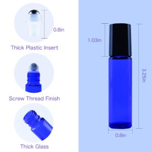 Essential Oil Roller Bottles 63 Pack 10ML Glass Roller Bottle Amber For Essential Oil (4 Opener,6 Dropper, 4 Funnels,192 Label) (Blue)