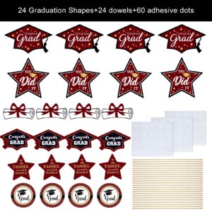 Maroon and Gold Graduation Decorations Set of 24 Class of 2025 Table Decor Congrats Grad Party Centerpiece Sticks Table Toppers Graduation Party Supplies