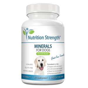 nutrition strength minerals for dogs, support cells & nerves, fortify bones & muscles, promote overall health with calcium, phosphorus, magnesium, potassium, selenium, iron, zinc, 120 chewable tablets