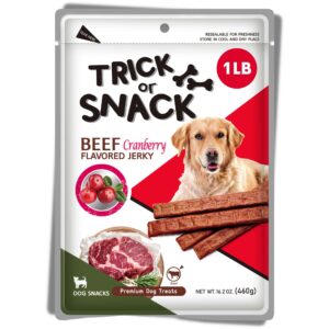 trick or snack premium 1lb dog jerky treats | dog training | dog walking | natural grillers | healthy smoked beef chicken salmon chews snacks beef cranberry jerky