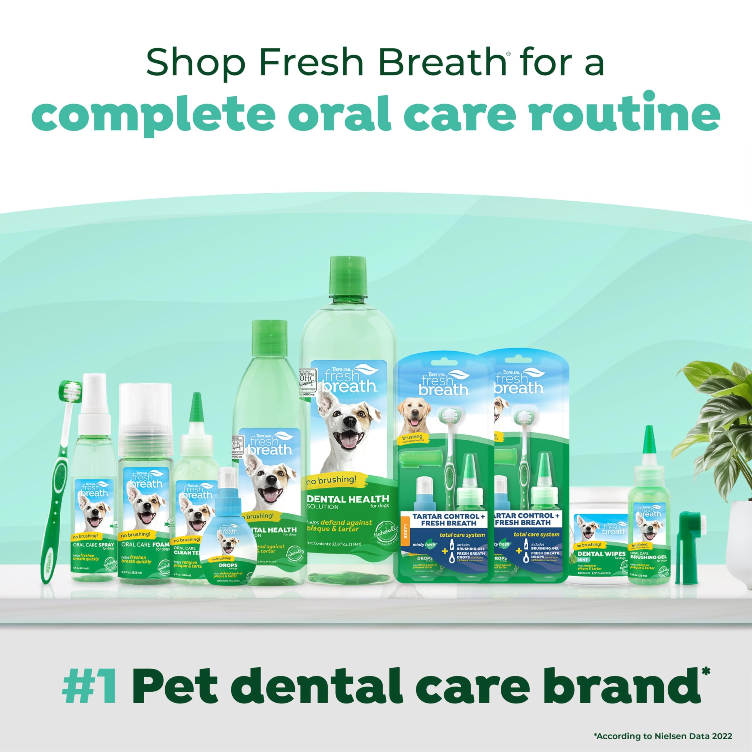 TropiClean Fresh Breath No Brush Total Care Kit | Dog Dental Hygiene| Dog Teeth Cleaning Made Easy | Water Additive No Brushing Toothpaste for Dogs