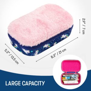 ZIPIT Fluffy Pencil Box for Girls | Furry Unicorn Pencil Case | Large Capacity Storage Container (Unicorn)