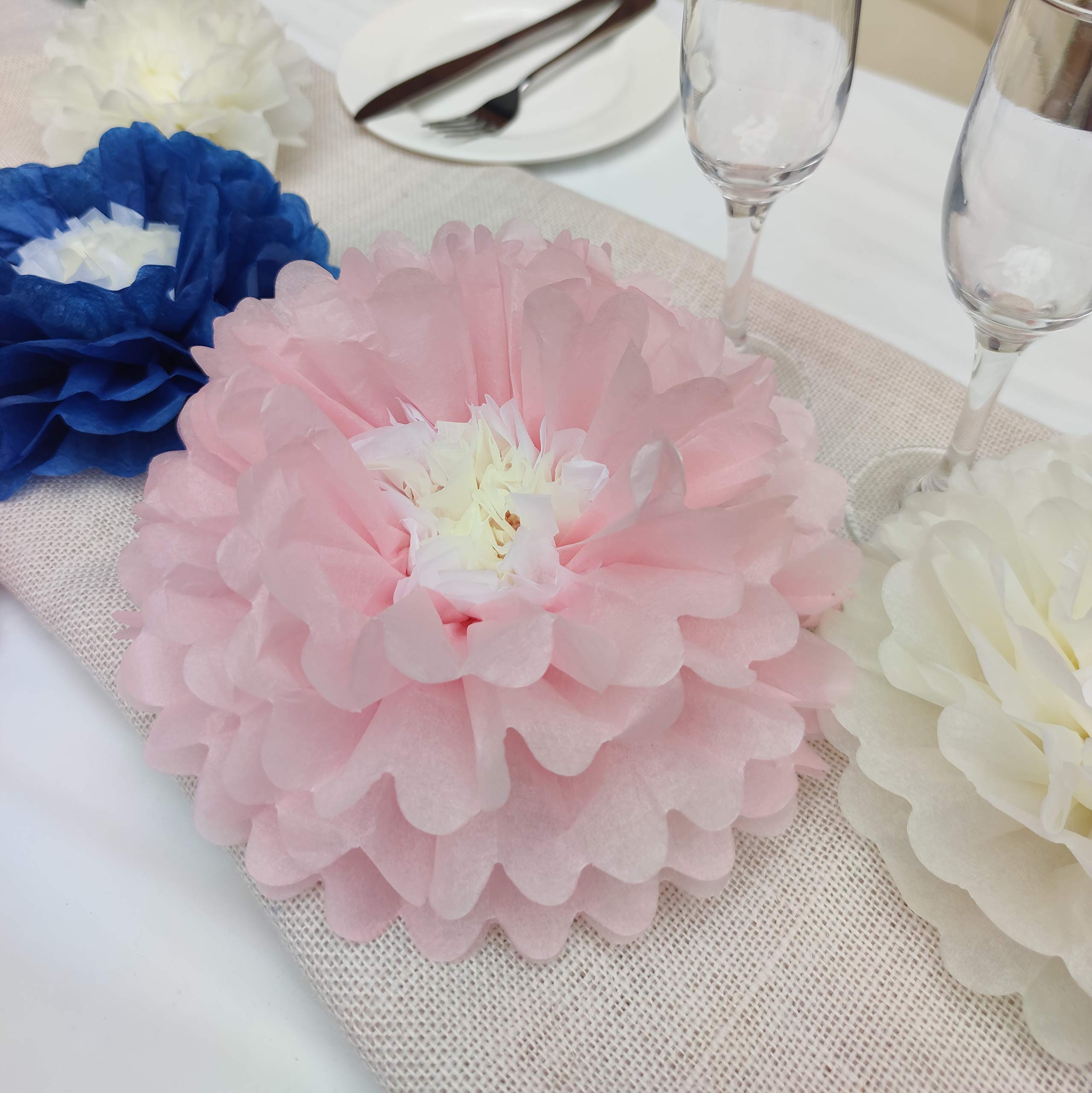 Mybbshower Navy Blue Pink DIY Paper Flower Decorations for Wall Backdrop Bridal Shower Decorations Nautical Wedding Centerpiece Set of 27 (Blush Navy)