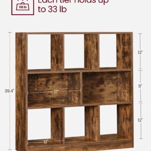 VASAGLE Bookcase, Bookshelf, Freestanding Storage Unit, 8 Open Compartments, Used Horizontally, Vertically, Upside Down, 11 x 35.4 x 39.4 Inches, for Living Room, Study, Office, Rustic Brown ULBC55BX