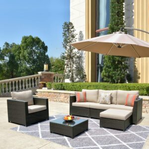 ovios 6 pieces patio furniture set, outdoor wicker rattan sectional sofa set with comfy cushions, all weather assembled furniture set, no assembly, brown wicker, beige cushion