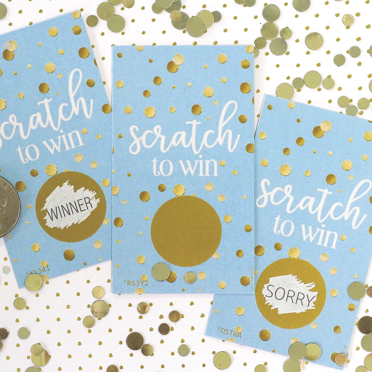 DISTINCTIVS Blue and Gold Scratch Off Party Game - Boy Baby Shower, Bridal Shower - 28 Cards