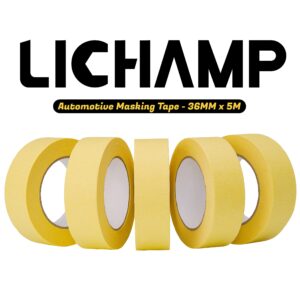 Lichamp 10-Pack Automotive Refinish Masking Tape Yellow 36mm x 55m, Cars Vehicles Auto Body Paint Tape, Automotive Painters Tape Bulk Set 1.4-inch x 180-foot x 10 Rolls (600 Total Yards)