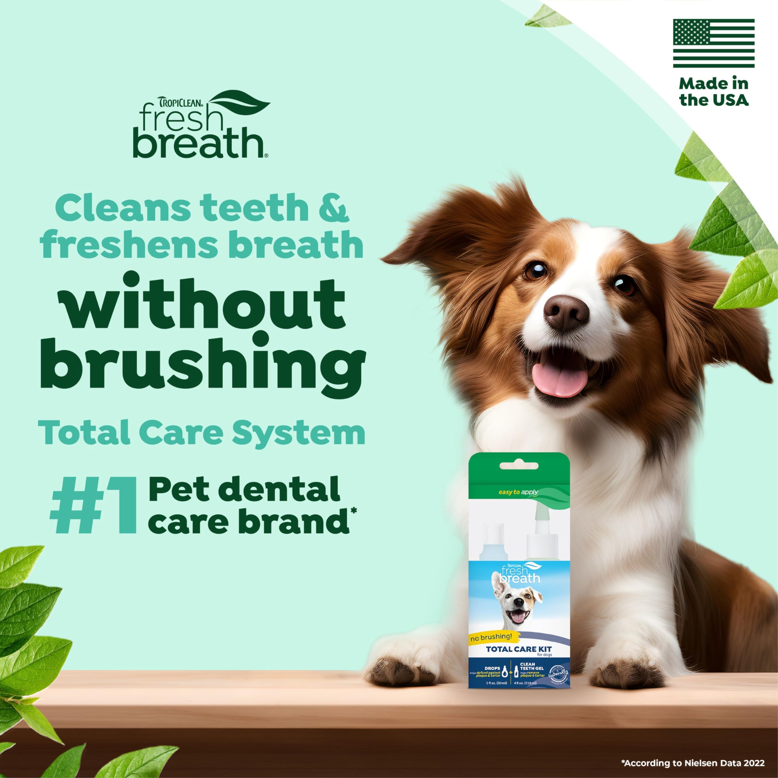 TropiClean Fresh Breath No Brush Total Care Kit | Dog Dental Hygiene| Dog Teeth Cleaning Made Easy | Water Additive No Brushing Toothpaste for Dogs