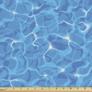 ambesonne aqua fabric by the yard, realistic vivid illustration of water texture freshness ocean pool surface waves, decorative fabric for upholstery and home accents, 1 yard, blue aqua white