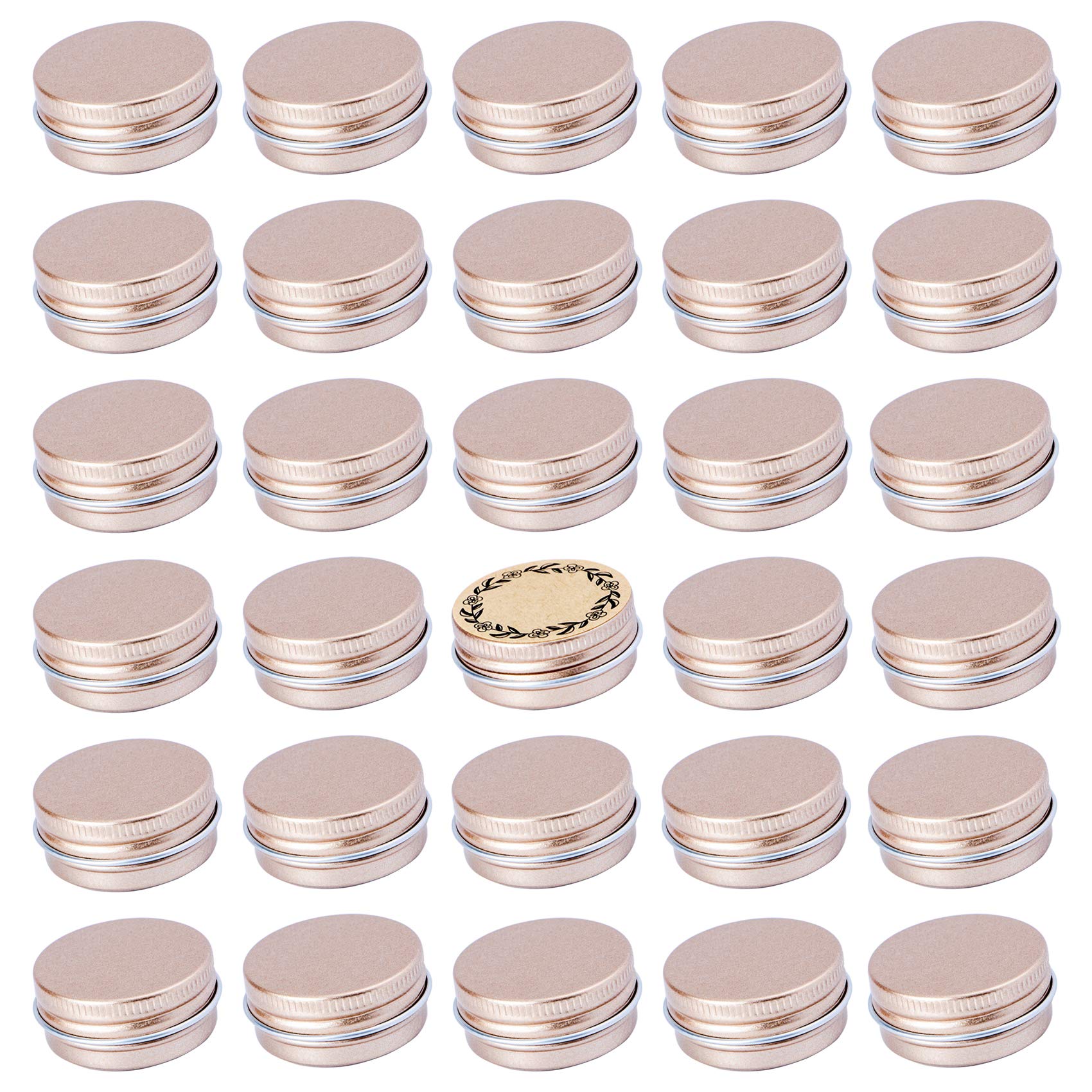 0.5 oz Screw Top Aluminum Tin Jar with Screw Lid and Blank Labels (Champange - Pack of 32)