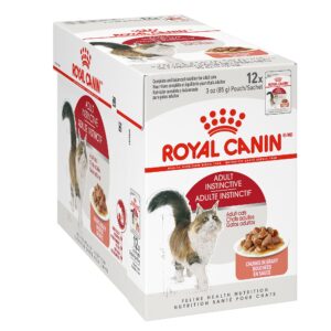 royal canin adult cat instinctive chunks in gravy wet cat food pouch, 3 oz pouch (12-count)