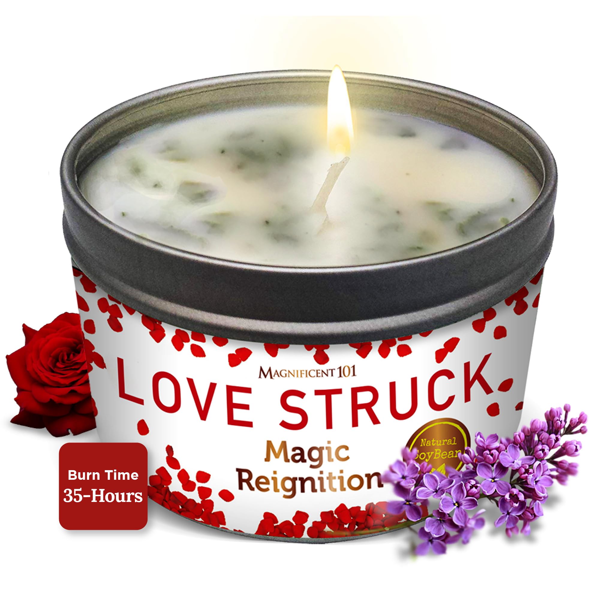 Magnificent 101 Love Struck Aromatherapy Candle – 6 Oz - 30 Hour Burn | Soy Wax Tin Candle for Love Reignition, Purification, Manifestation, & Chakra Healing