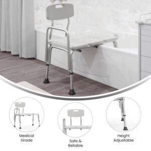 Flash Furniture HERCULES Series 300 Lb. Capacity Adjustable White Bath & Shower Transfer Bench with Back and Side Arm