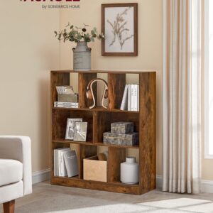 VASAGLE Bookcase, Bookshelf, Freestanding Storage Unit, 8 Open Compartments, Used Horizontally, Vertically, Upside Down, 11 x 35.4 x 39.4 Inches, for Living Room, Study, Office, Rustic Brown ULBC55BX