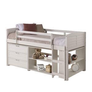 Donco Kids Louver Panel Twin Modular Low Loft Bed in White Finish - Combo Set B