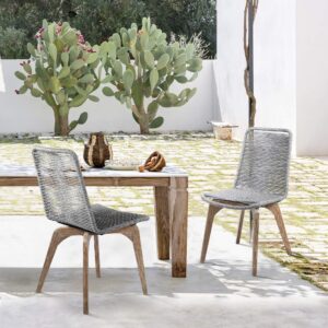 Armen Living Island Modern Outdoor Patio Eucalyptus Wood and Rope Dining Chairs, Set of 2, Gray/Teak