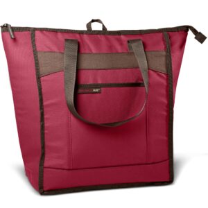 rachael ray chillout cooler bag, soft sided zippered cooler tote, insulated and leak proof grocery bag, portable travel cooler, hot or cold carrier, burgundy