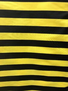 sal tex fabrics, 1" stripe poly cotton fabric print, two color combination, sells by the yard, 60" wide (black/yellow)