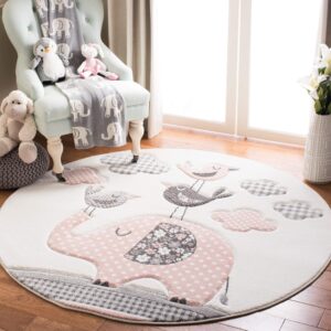 safavieh carousel kids collection area rug - 4' round, pink & ivory, animal design, non-shedding & easy care, ideal for high traffic areas for boys & girls in playroom, nursery, bedroom (crk127p)