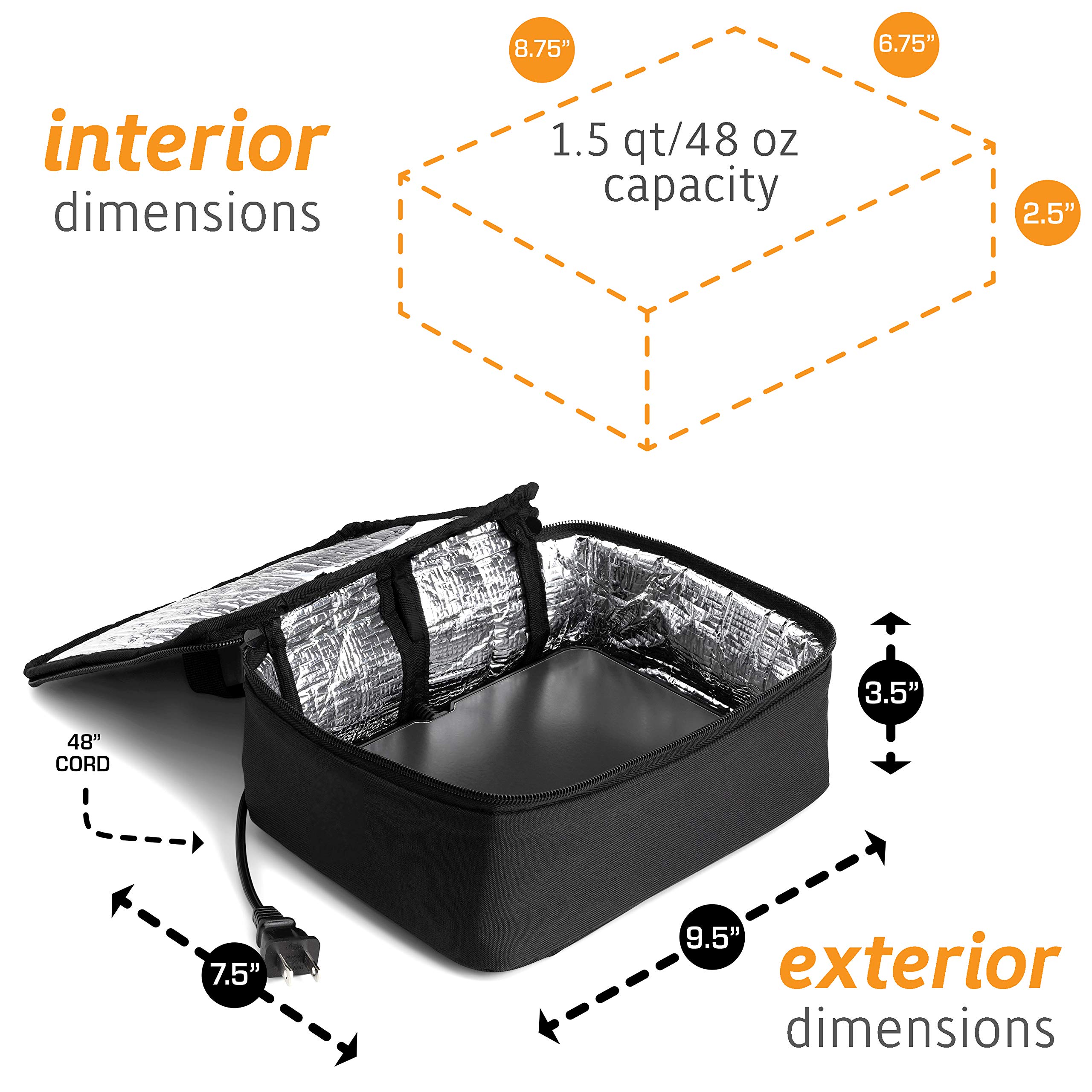 HOTLOGIC Mini Portable Electric Lunch Box Food Heater with Glass Container - Food Warmer and Heated Lunch Box for Adults Car/Home - Cook, Reheat, and Keep Your Food Warm - BLACK - 120V