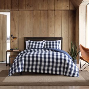 eddie bauer - queen duvet cover set, reversible cotton bedding with matching shams, stylish plaid home decor (lakehouse blue, queen)