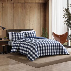 Eddie Bauer - Queen Duvet Cover Set, Reversible Cotton Bedding with Matching Shams, Stylish Plaid Home Decor (Lakehouse Blue, Queen)