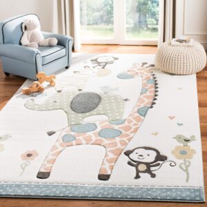 safavieh carousel kids collection area rug - 4' square, ivory, animal design, non-shedding & easy care, ideal for high traffic areas for boys & girls in playroom, nursery, bedroom (crk120a)