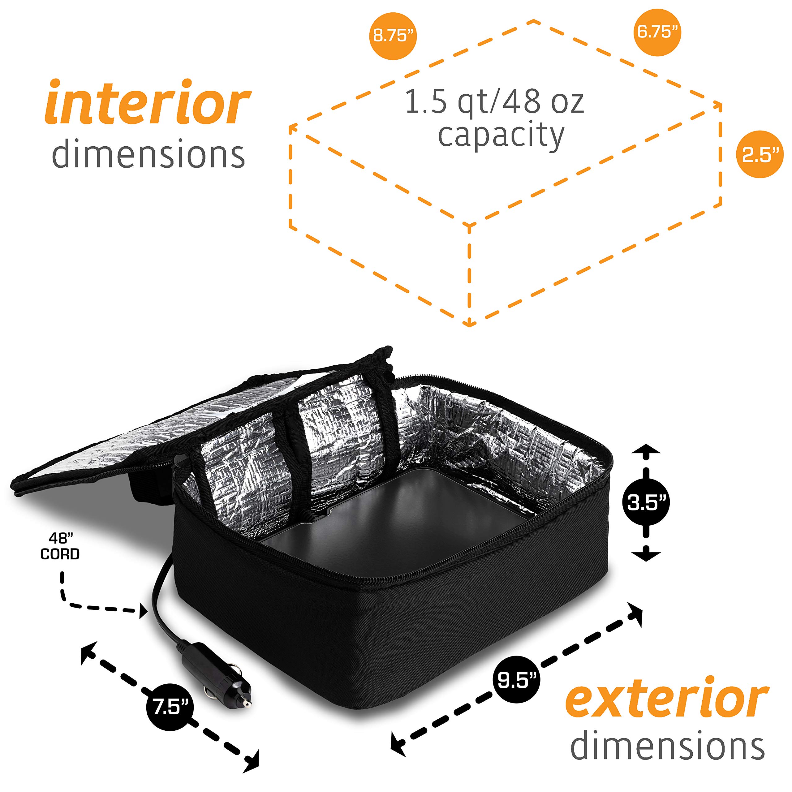 HOTLOGIC Mini Portable Electric Lunch Box Food Heater with Glass Container - Food Warmer and Heated Lunch Box for Adults Car/Home - Cook, Reheat, and Keep Your Food Warm - BLACK - 12V