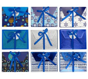 iconikal hanukkah foil and ribbon embellished gift card boxes, set of 9