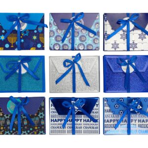 Iconikal Hanukkah Foil and Ribbon Embellished Gift Card Boxes, Set of 9