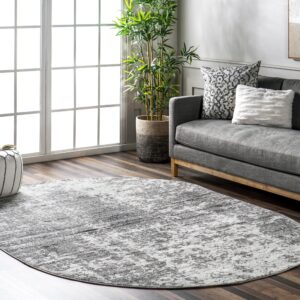 nuloom deedra modern abstract area rug - oval 3x5 accent rug modern/contemporary grey/ivory rugs for living room bedroom dining room entryway kitchen