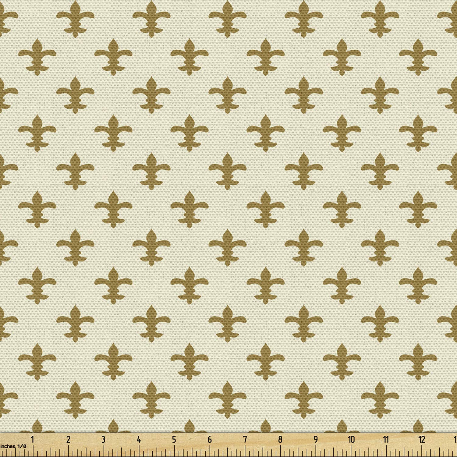 Ambesonne Retro Fabric by The Yard, Fleur-de-lis Flower of The Lily Design Traditional Repetitive Pattern, Decorative Fabric for Upholstery and Home Accents, 1 Yard, Cream Gold