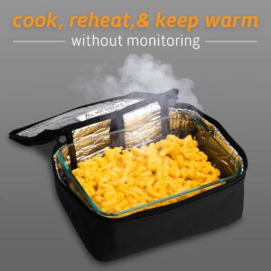 HOTLOGIC Mini Portable Electric Lunch Box Food Heater with Glass Container - Food Warmer and Heated Lunch Box for Adults Car/Home - Cook, Reheat, and Keep Your Food Warm - BLACK - 12V